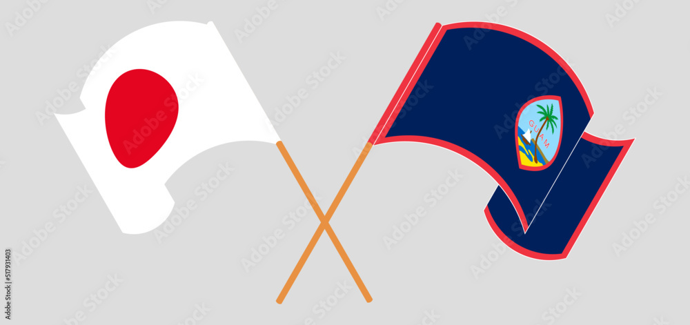 Crossed flags of Japan and Guam. Official colors. Correct proportion ...