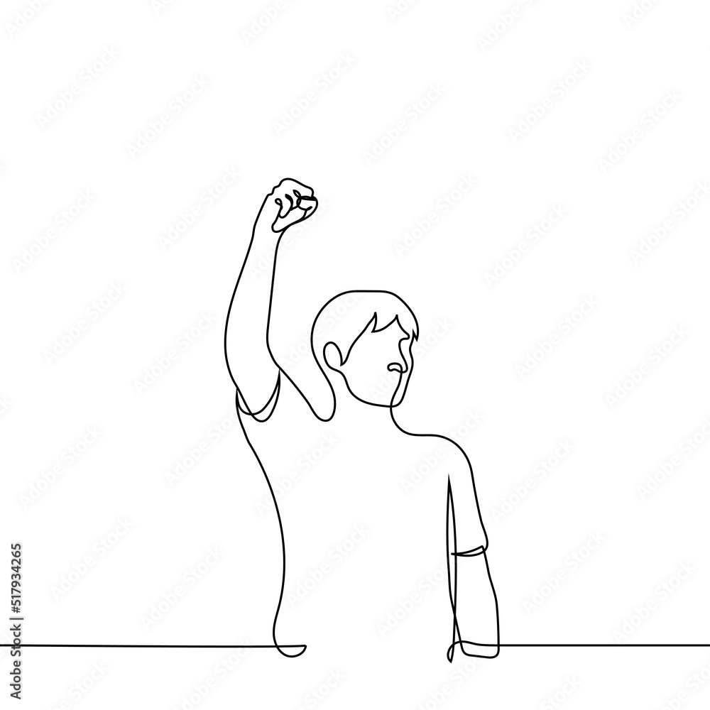 man stands with his fist up - one line drawing vector. concept ...