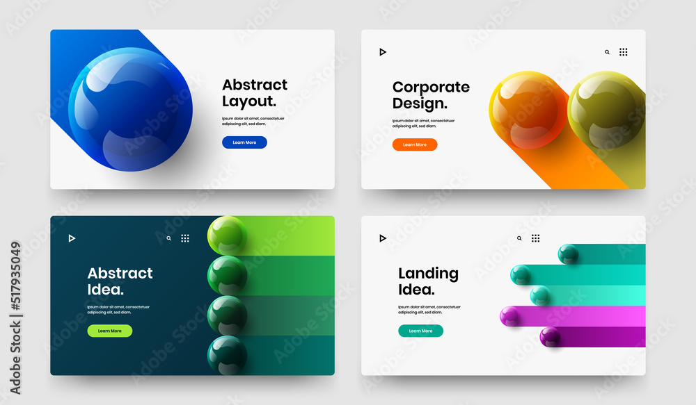 Unique presentation design vector template set. Fresh realistic spheres ...