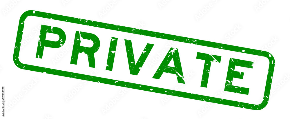Grunge green private word square rubber seal stamp on white background ...