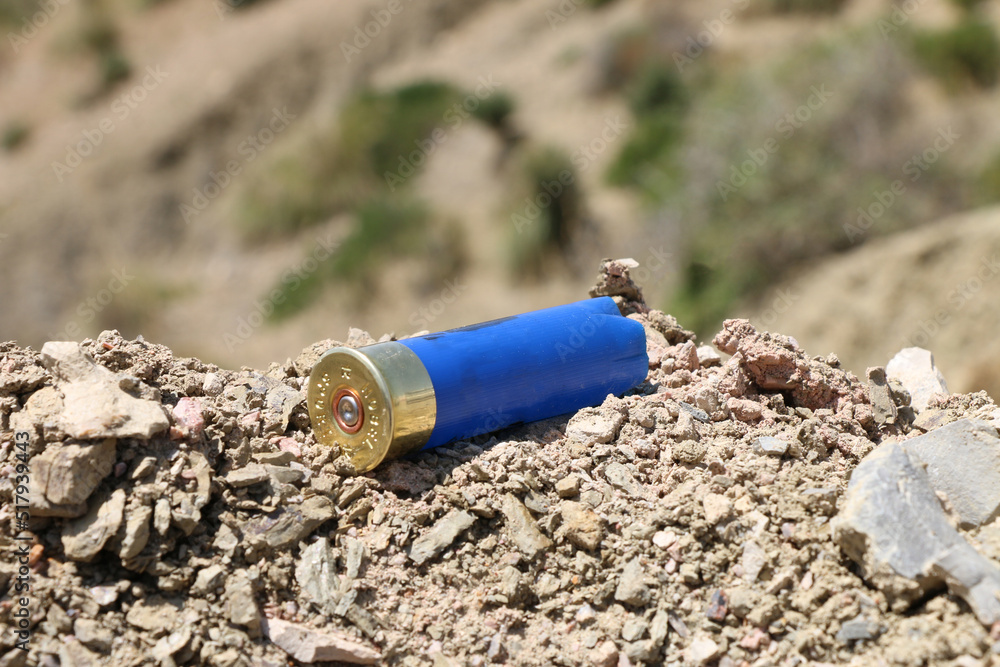 Used blue shotgun cartridge on mountain background Stock Photo | Adobe ...
