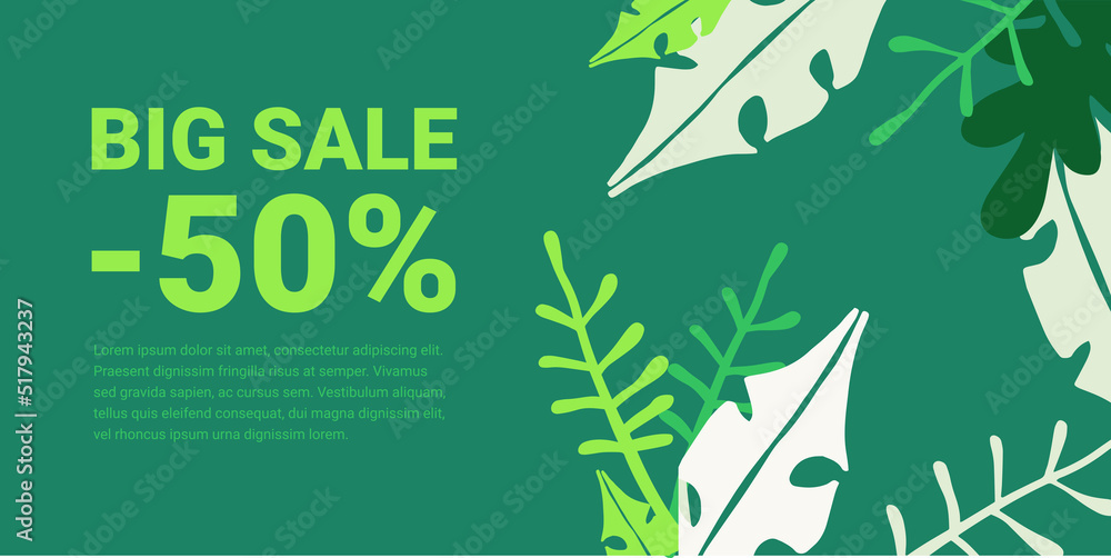 Biophilic design - Banner for web, green background with plants ...