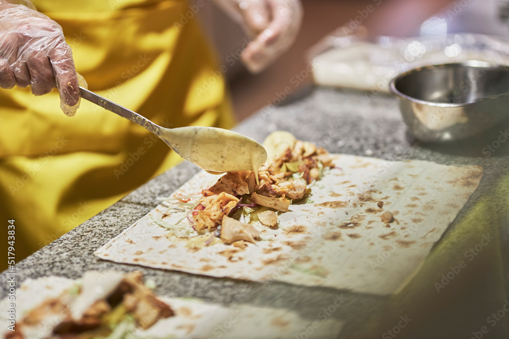 The process of making shawarma. closeup Stock Photo | Adobe Stock