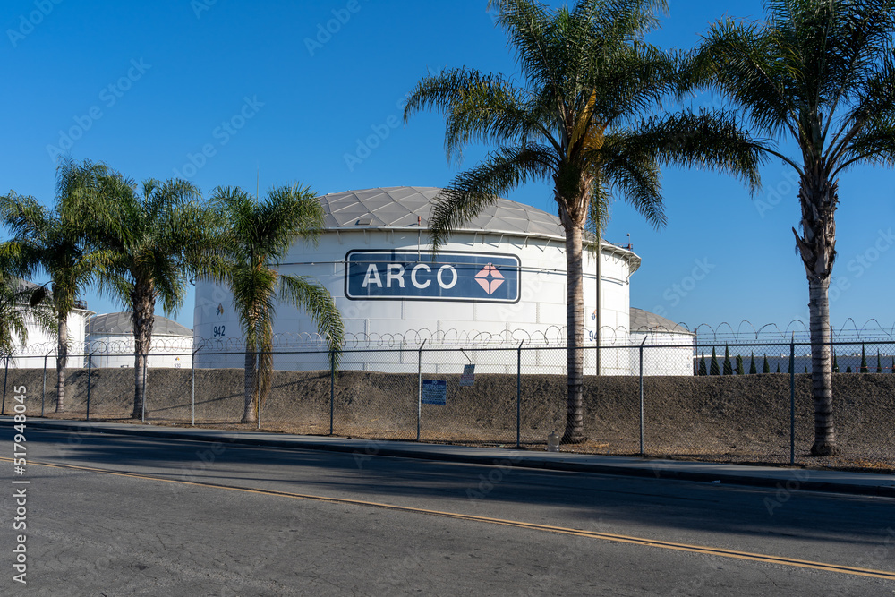South Gate, California, USA - July 10, 2022: The Arco oil tanks are ...