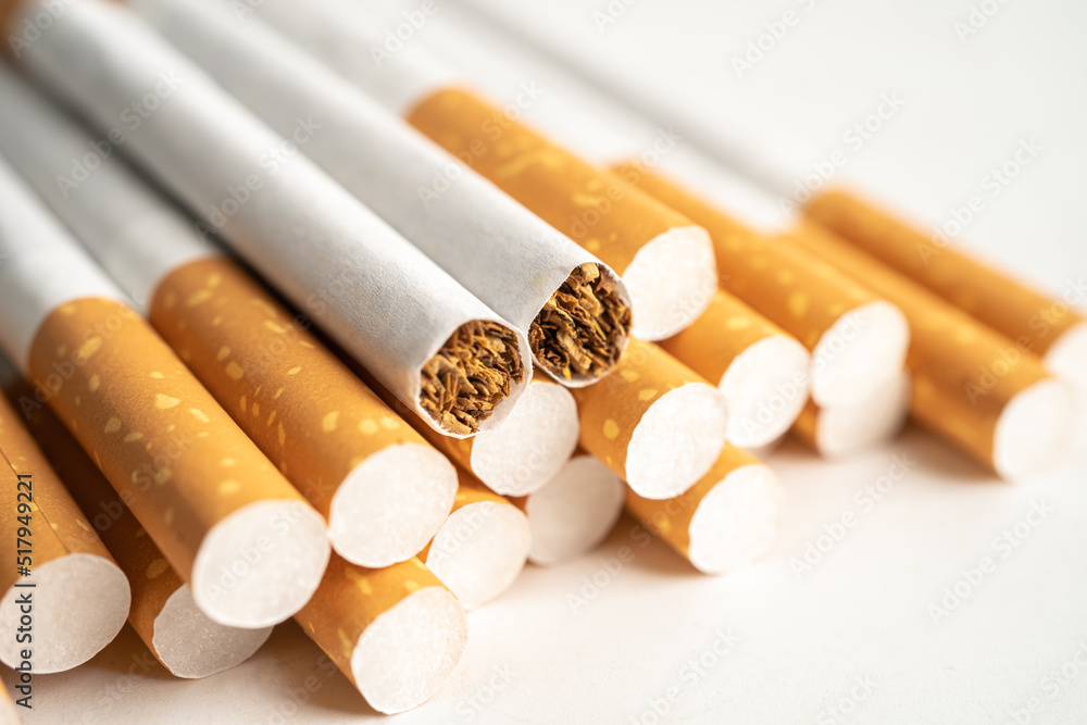Cigarette, tobacco in roll paper with filter tube, No smoking concept ...