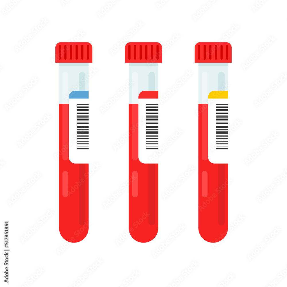 Set of medical test tube with blood and barcode. Mesotherapy. Bloody ...