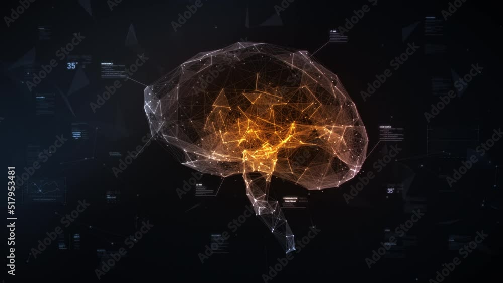 Futuristic 3D Animation of Artificial Intelligence Digital Brain with ...