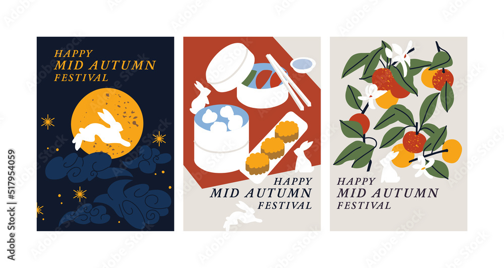 Vector set of backgrounds or posters for Mid Autumn Festival or ...