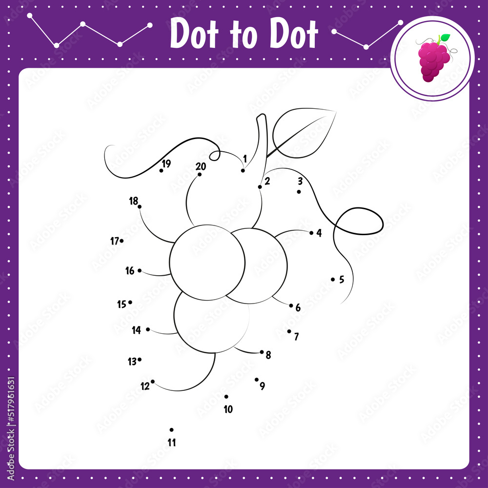 Connect the dots. Grape. Dot to dot educational game. Coloring book for ...