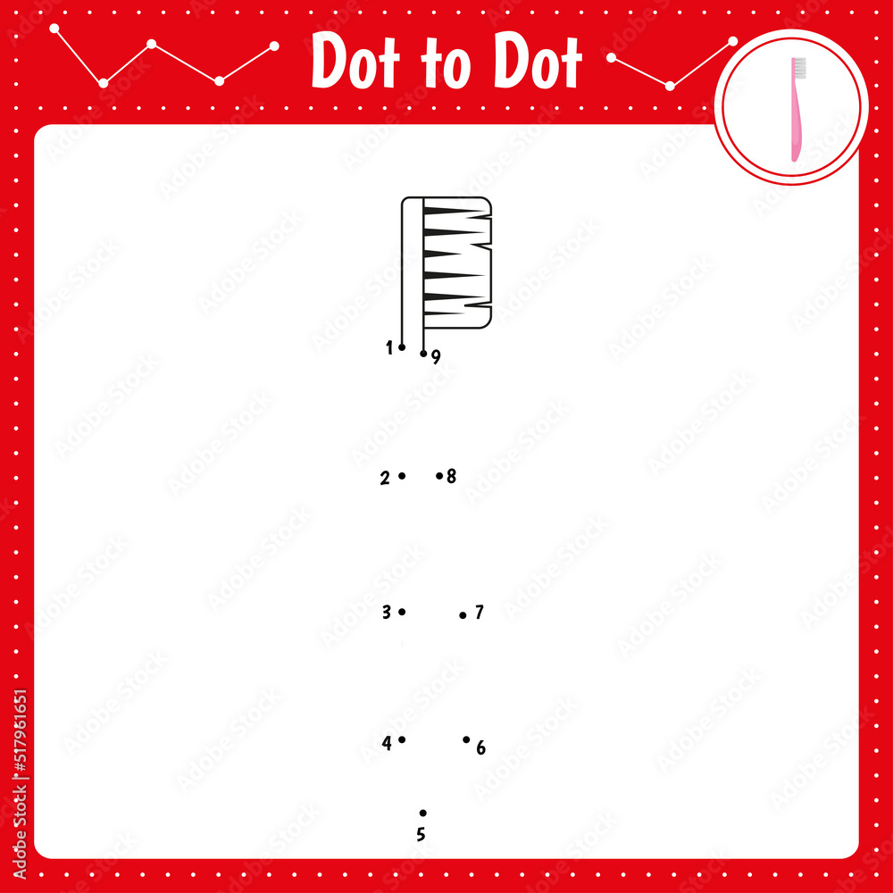 Connect the dots. Tooth brush. Dot to dot educational game. Coloring ...