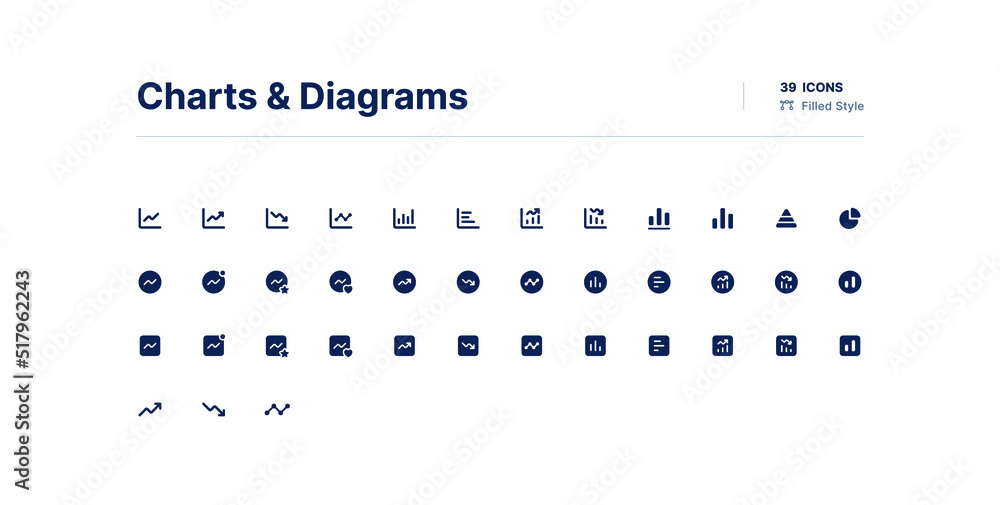 Charts and Diagrams UI Icons Pack Filled Style Stock Vector | Adobe Stock