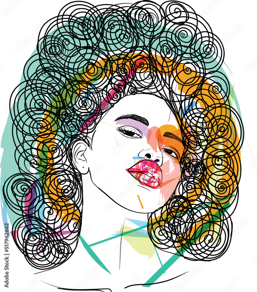 Line Art Woman Face Drawing. Black Woman. Afro American Female Logo ...
