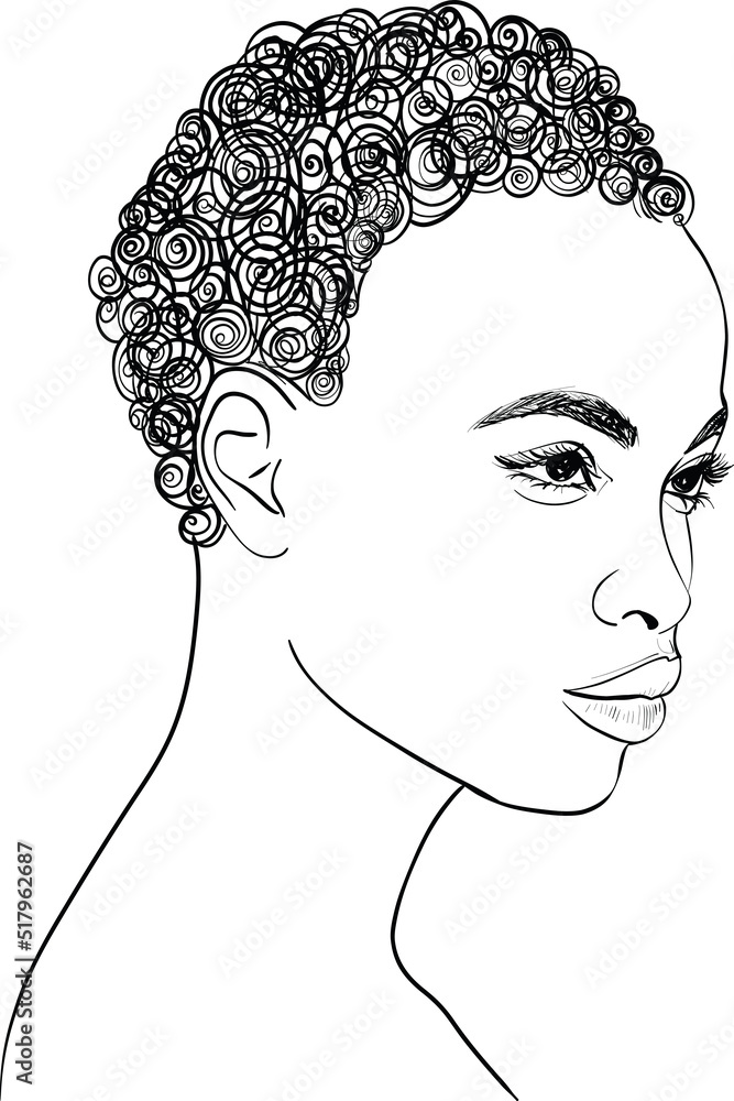 Line Art Woman Face Drawing. Black Woman. Afro American Female Logo ...