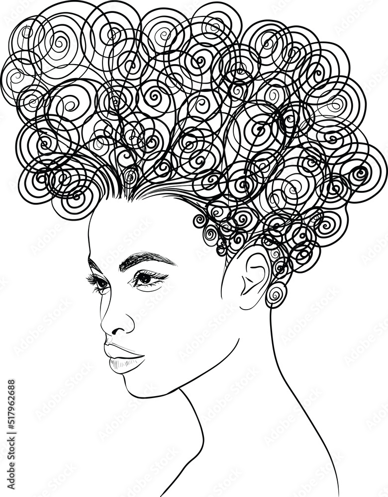 Line Art Woman Face Drawing. Black Woman. Afro American Female Logo ...