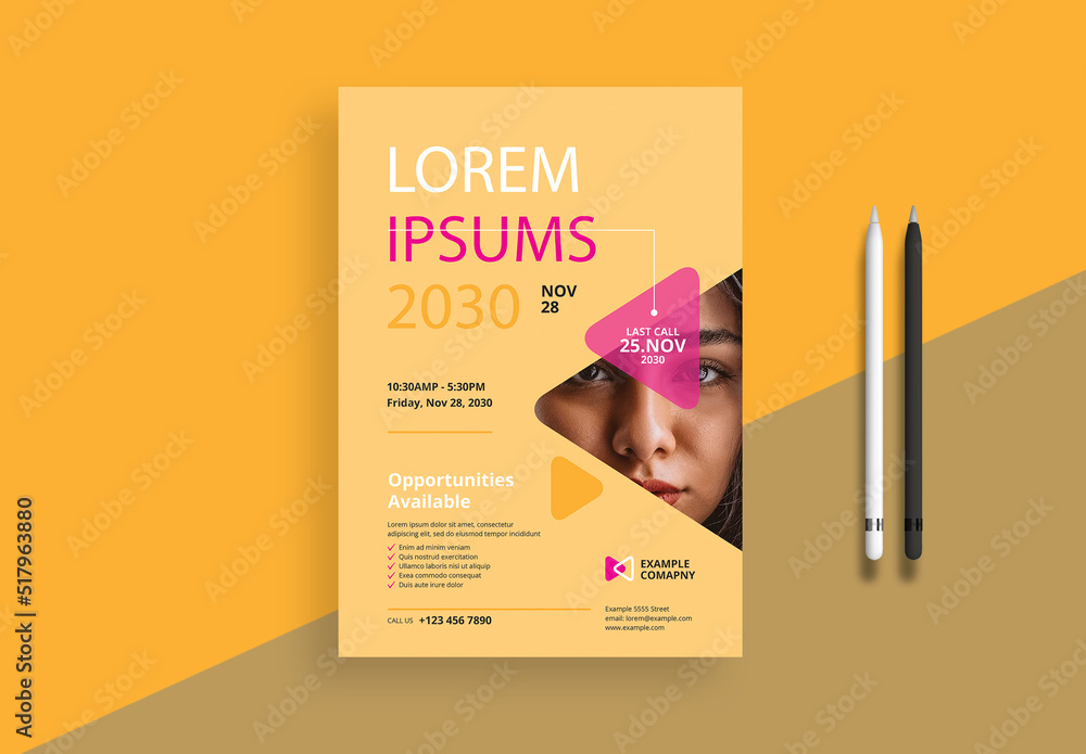 Corporate Event Creative Flyer with Orange and Yellow Accents Stock ...