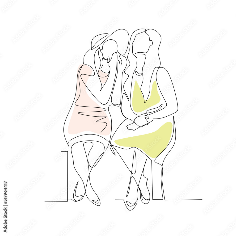 Vector illustration of women talking drawn in line art style Stock ...