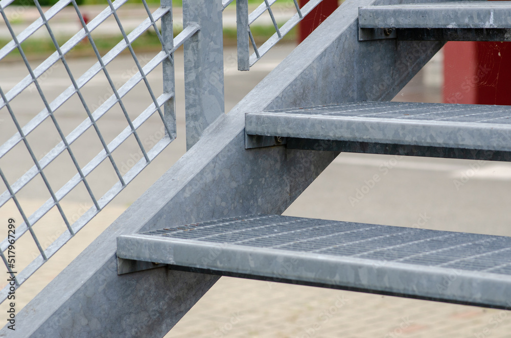 architecture: detail of galvanized steel steps for a structure made of ...