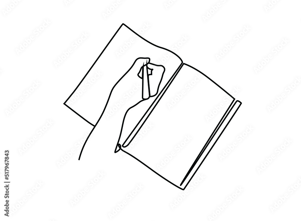 Continuous line drawing of hand writing notes in workbook. Continuous ...