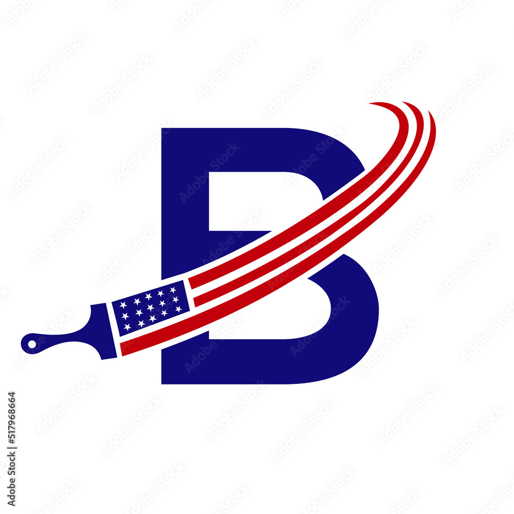 Letter B American Paint Logo Concept with Paint Brush Vector Template ...