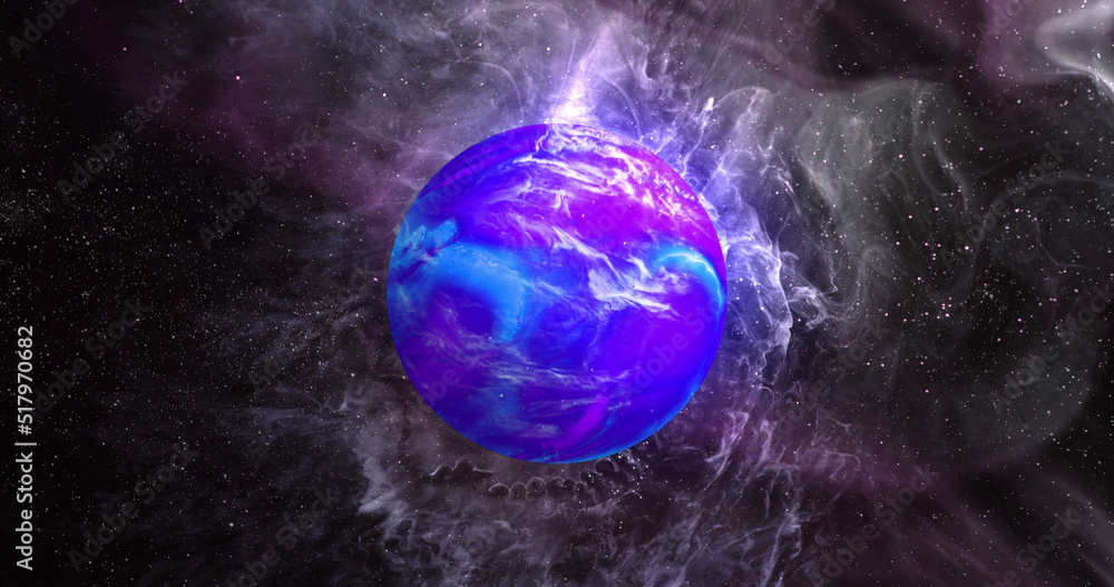 Image of blue planet in violet galaxy Stock Illustration | Adobe Stock
