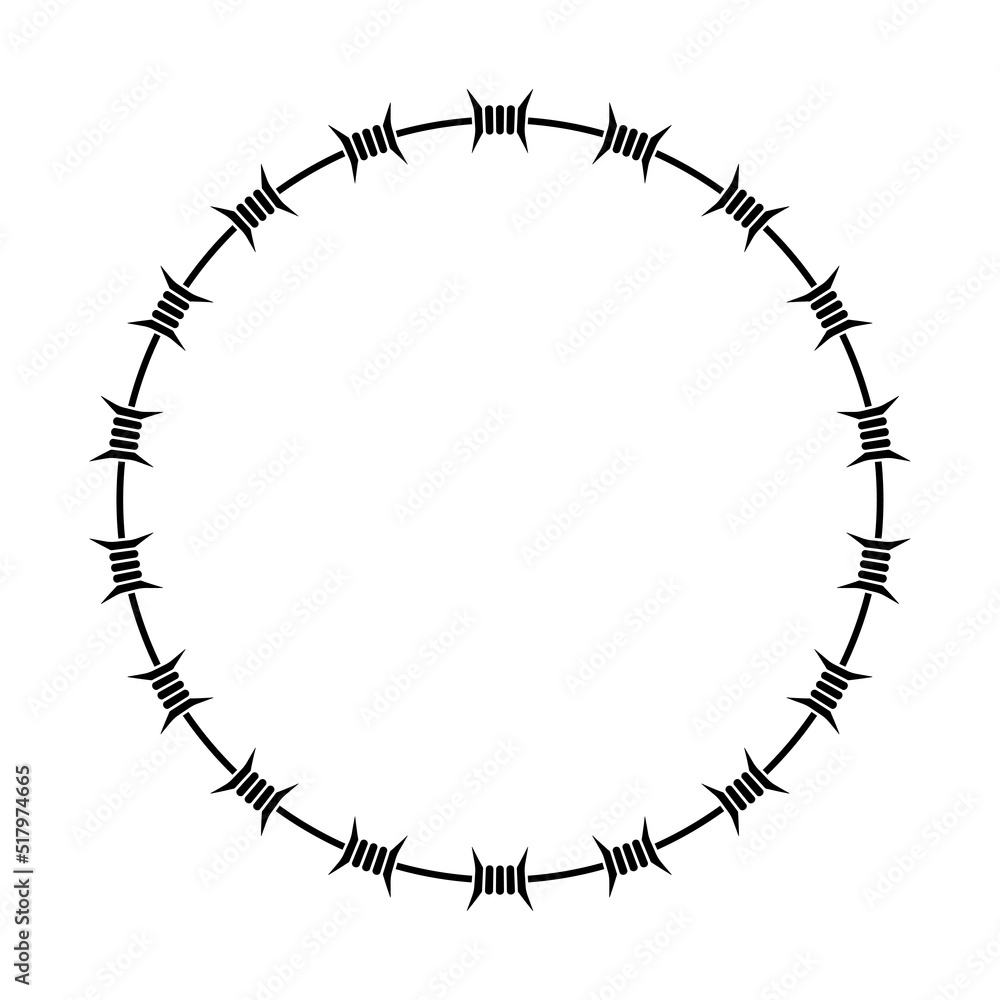 Round barbed wire icon. Black contour linear silhouette. Front side ...