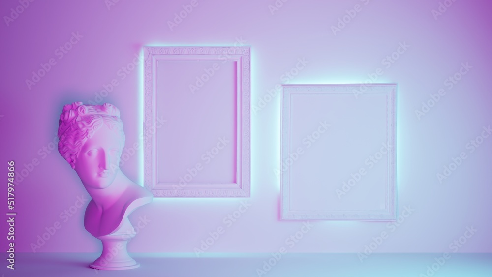 Still life picture frame mock up, bust of an antique Venus statue and ...