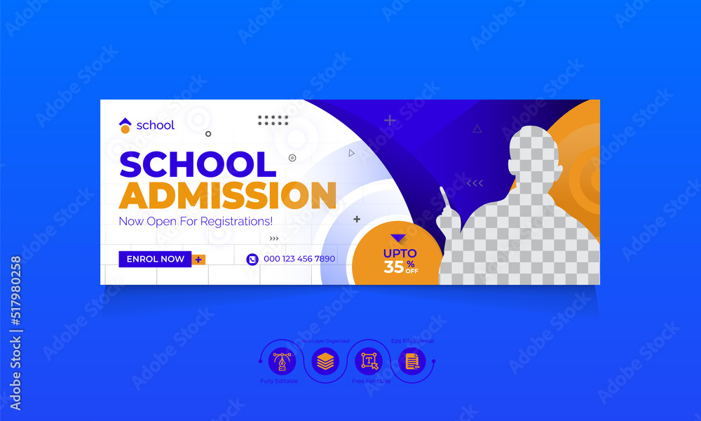 Kids school education web banner, Welcome Back to school facebook cover template design, school ...