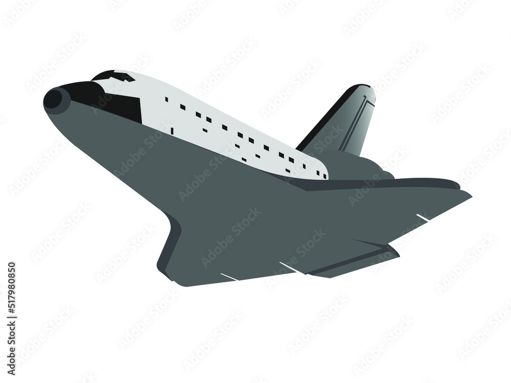 Flying Space Shuttle side view isolated on white background. Vector ...