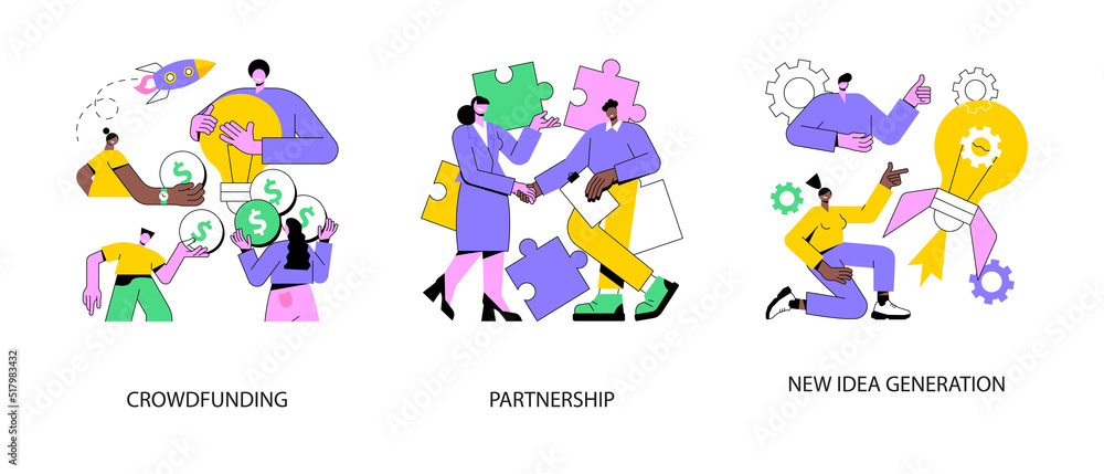 Cooperation and teamwork abstract concept vector illustration set ...