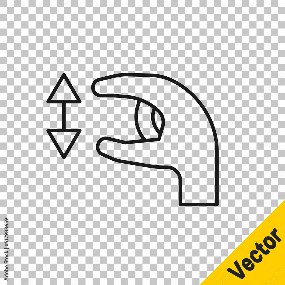 Black line Human standing and showing the size of something with his ...