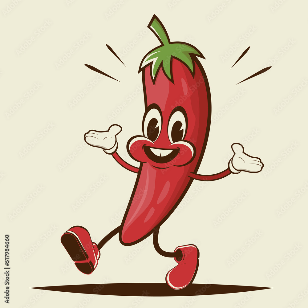 retro illustration of a funny cartoon chili Stock Vector | Adobe Stock