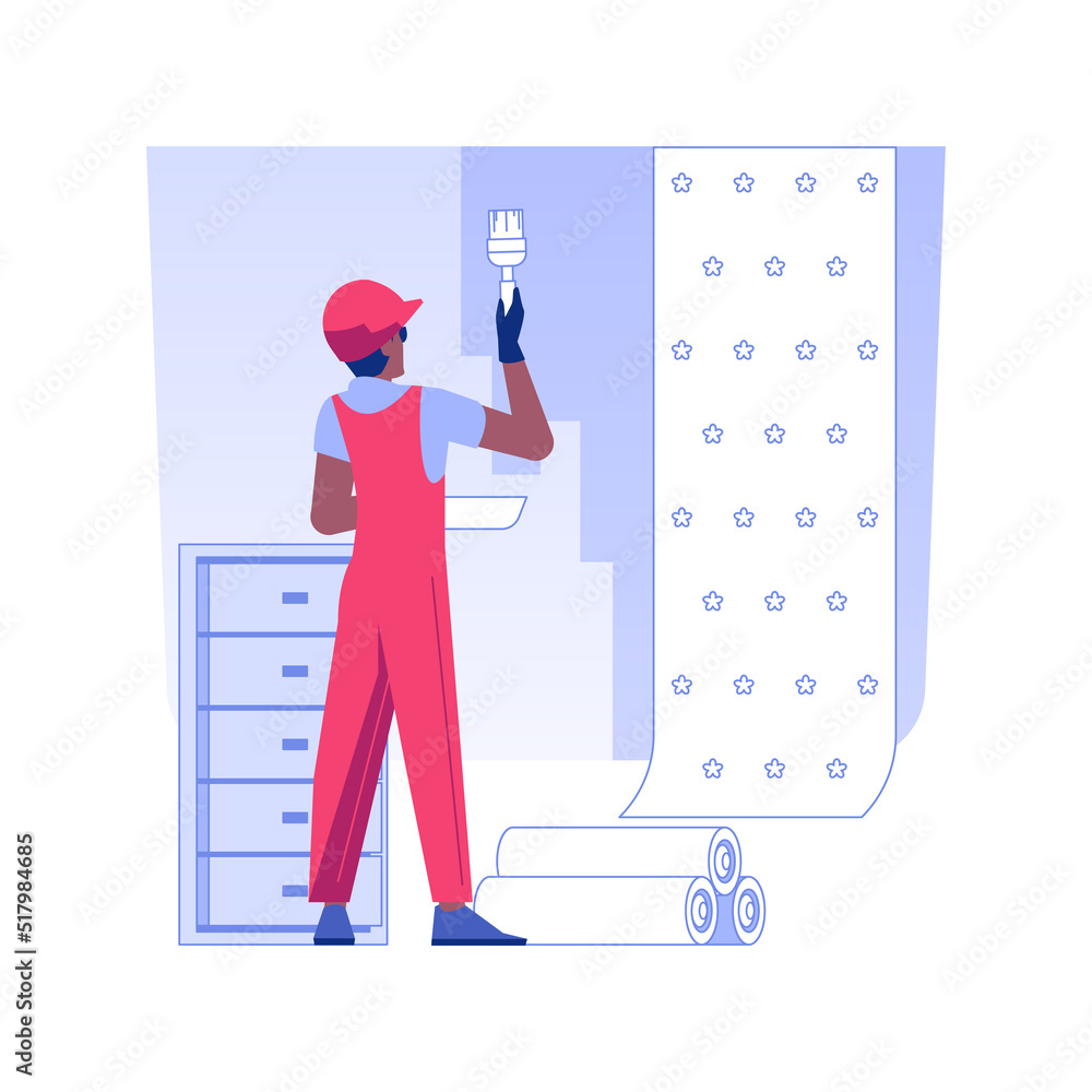 Applying wallpapers isolated concept vector illustration. Contractor ...