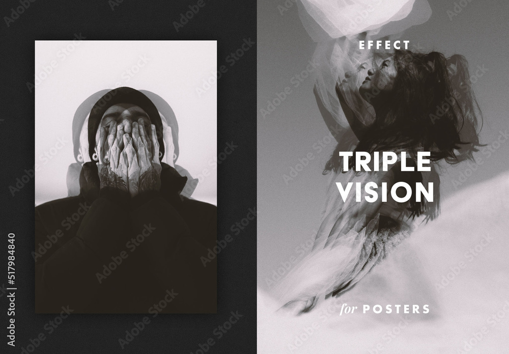 Triple Vision Lens Poster Photo Effect Mockup Stock Template | Adobe Stock