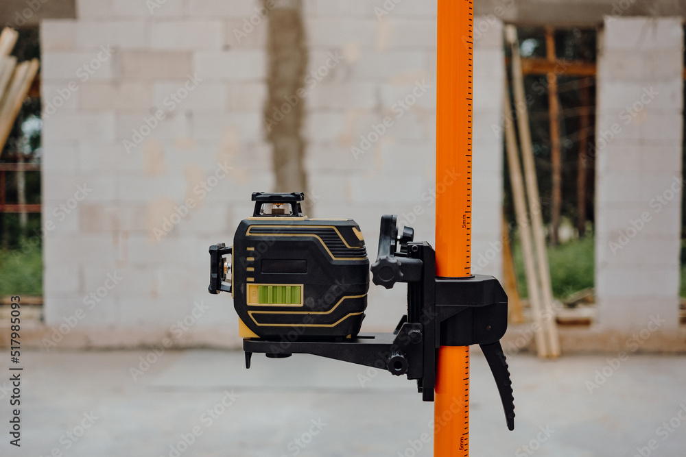 Wood modern and classic tools on newly building house construction with ...