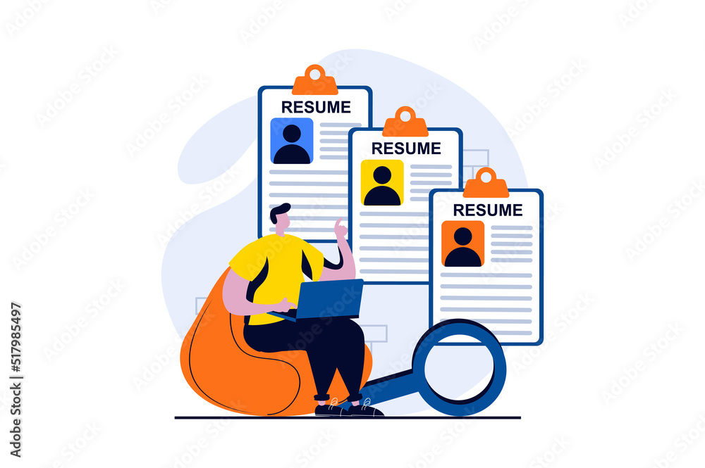 Employee hiring process concept with people scene in flat cartoon ...