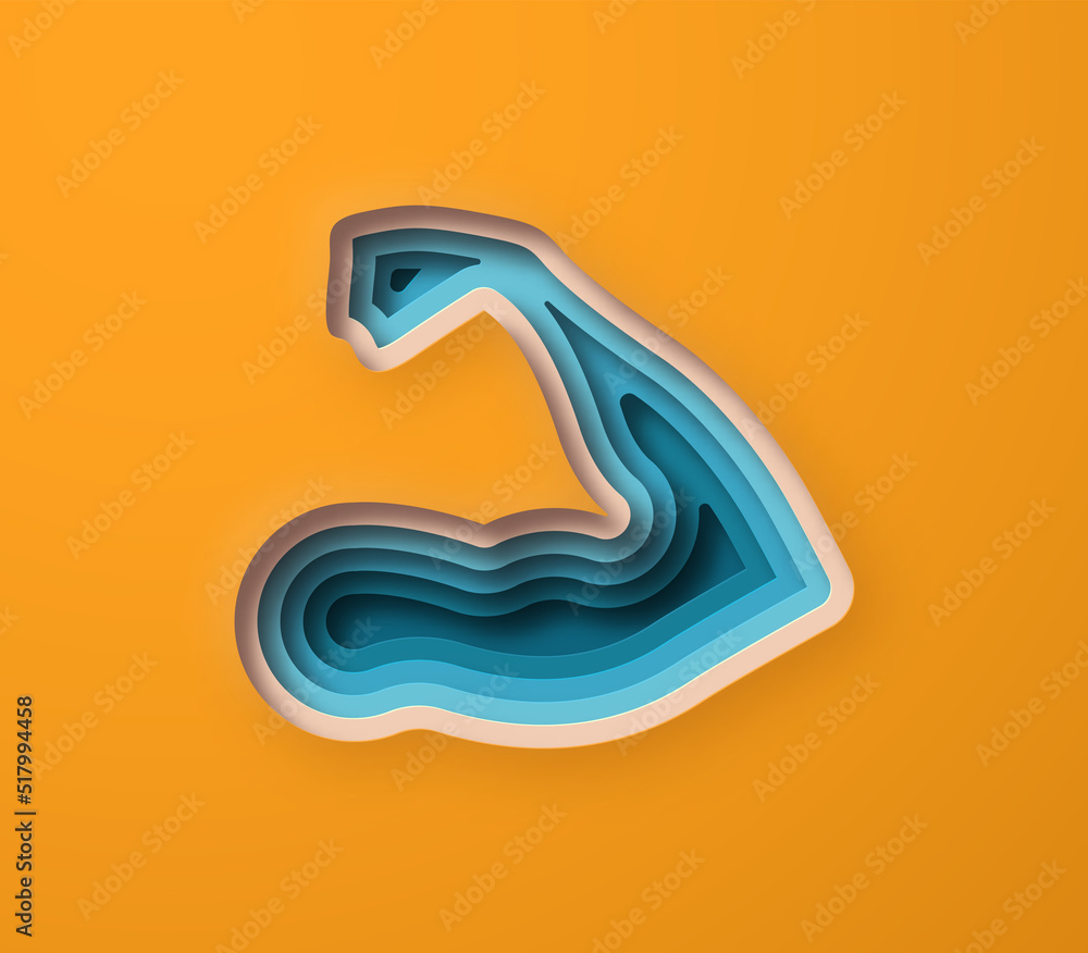 Realistic 3D paper cut human arm muscle illustration. Layered colorful ...