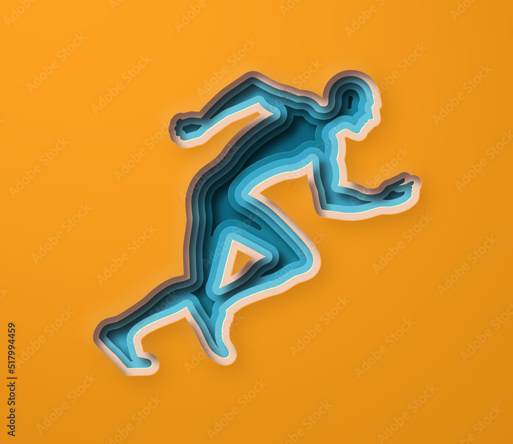 Realistic 3D paper cut man running illustration. Layered colorful male ...