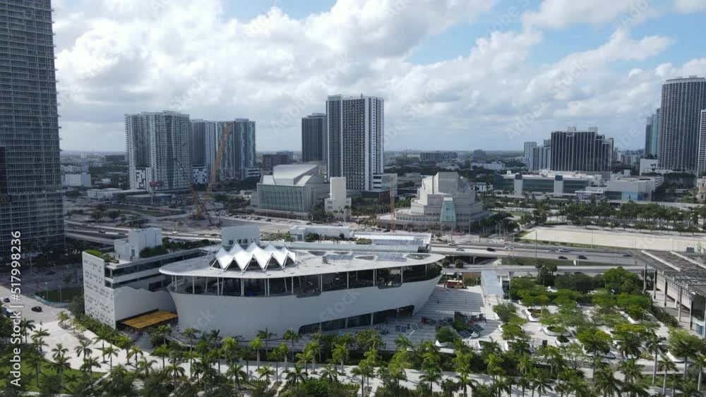 Aerial View of Downtown Miami, Dade County, Traffic on Causeway, Frost ...
