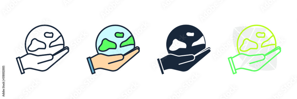 safe the planet icon logo vector illustration. Hands holding earth ball ...