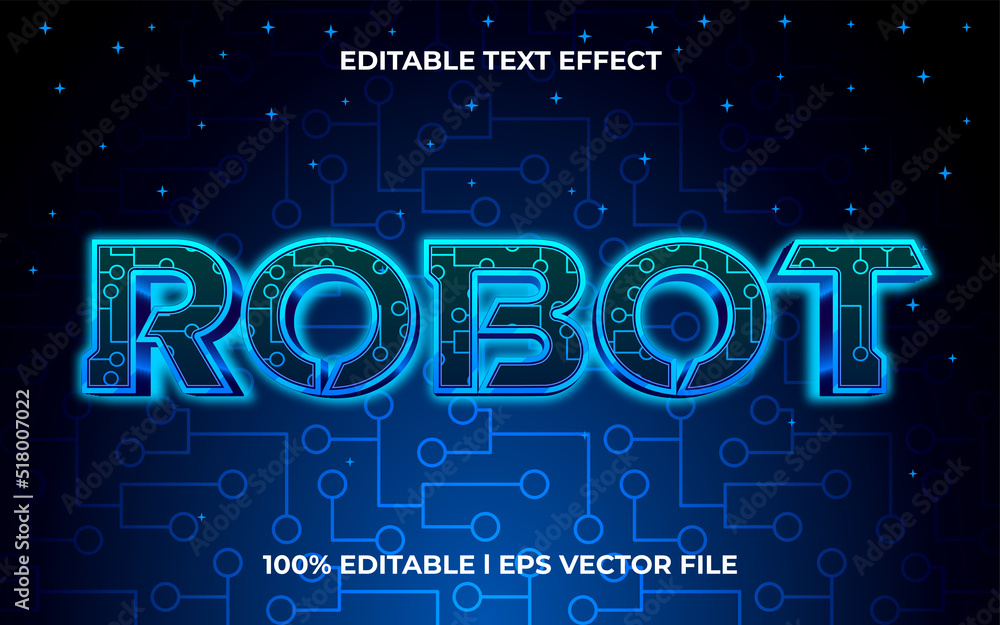 robot 3d text effect with cyber theme. blue typography template for ...