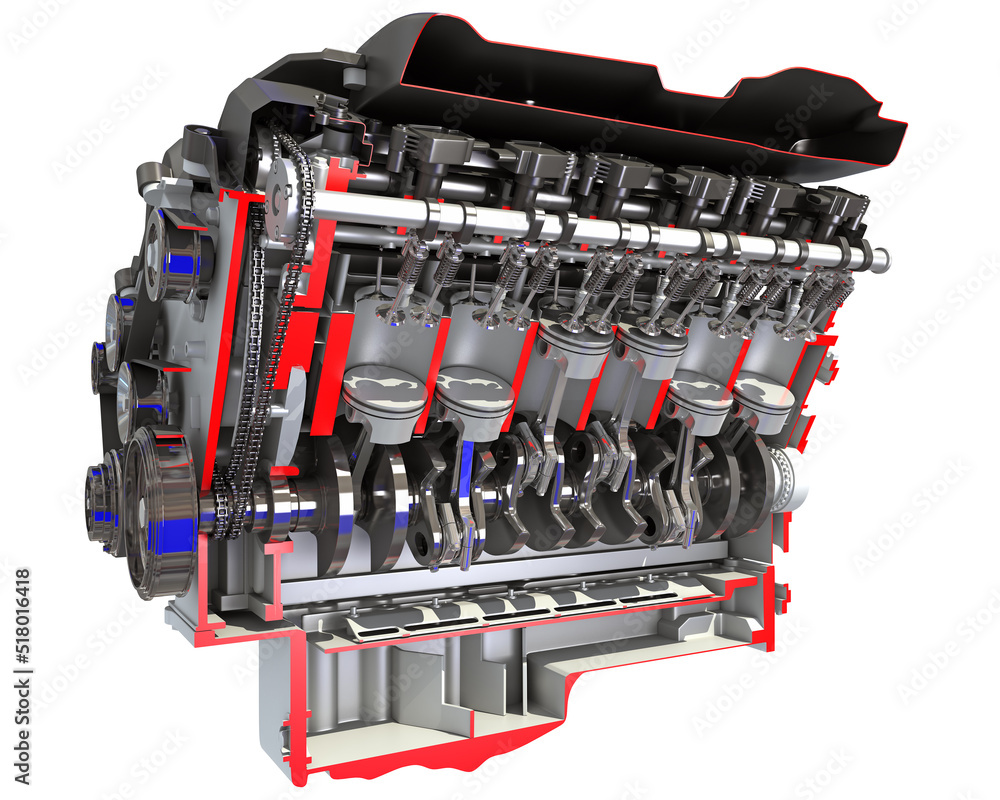 V12 Cutaway Car Engine Sectioned 3D rendering Stock Illustration ...