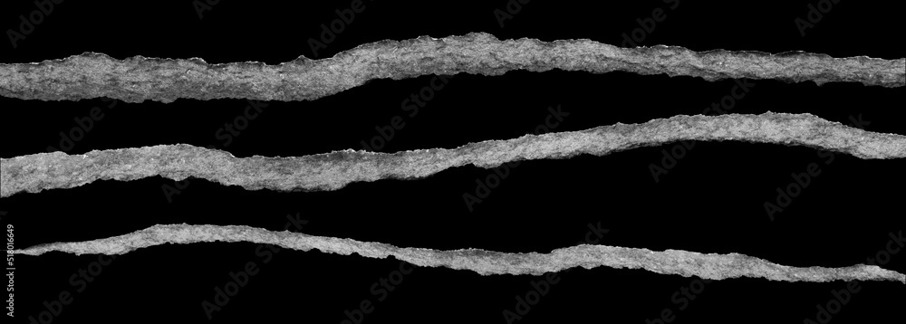 black torn paper edges, seamless horizontally isolated on white ...