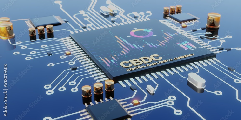 Circuit board processor and CBDC Central bank digital currency 3D ...
