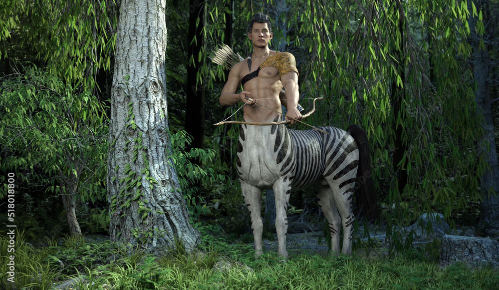 3D Render : portrait of handsome male centaur in the green willow ...