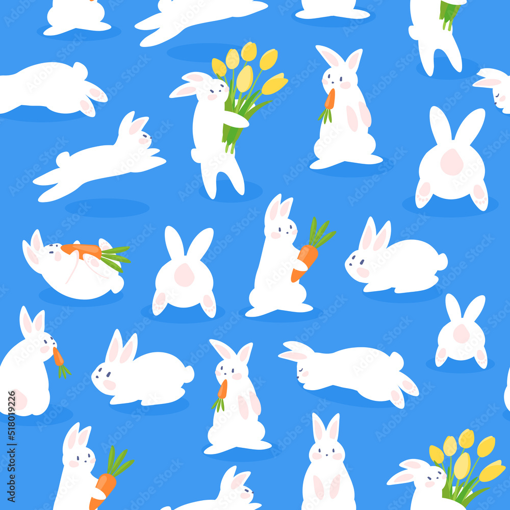 Easter bunny collection. Vector illustration, seamless background ...