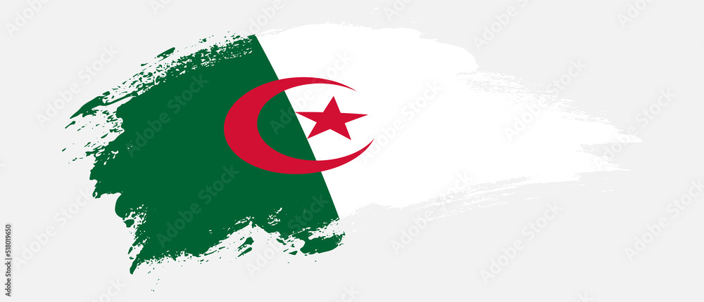 National flag of Algeria with curve stain brush stroke effect on white ...