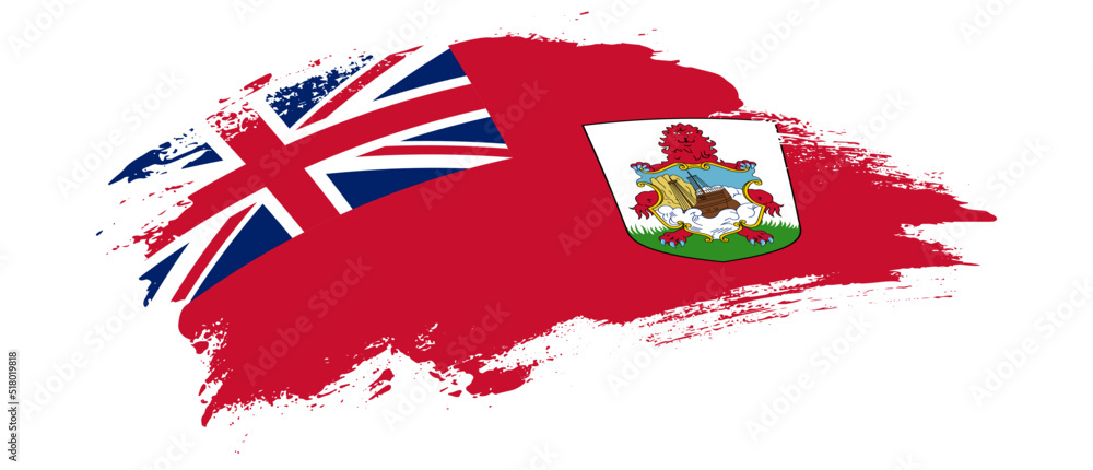 National flag of Bermuda with curve stain brush stroke effect on white ...
