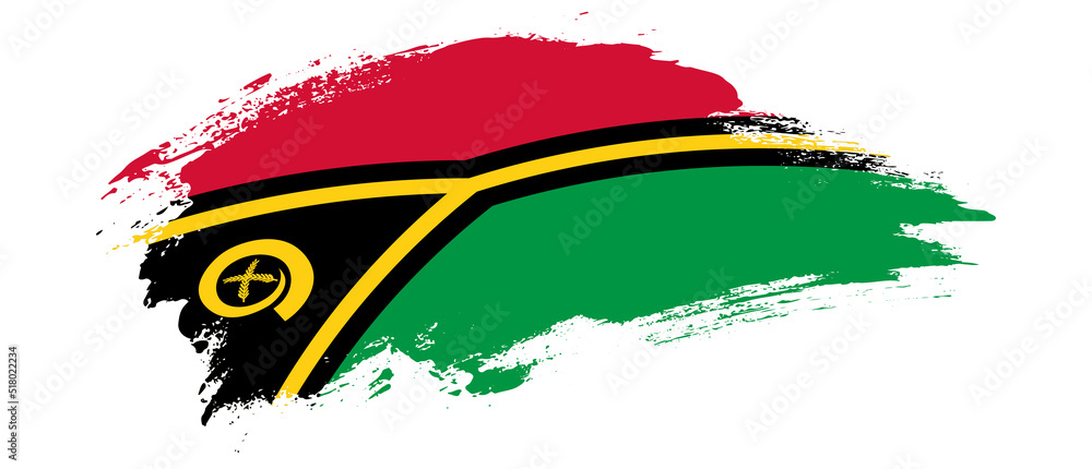 National flag of Vanuatu with curve stain brush stroke effect on white ...