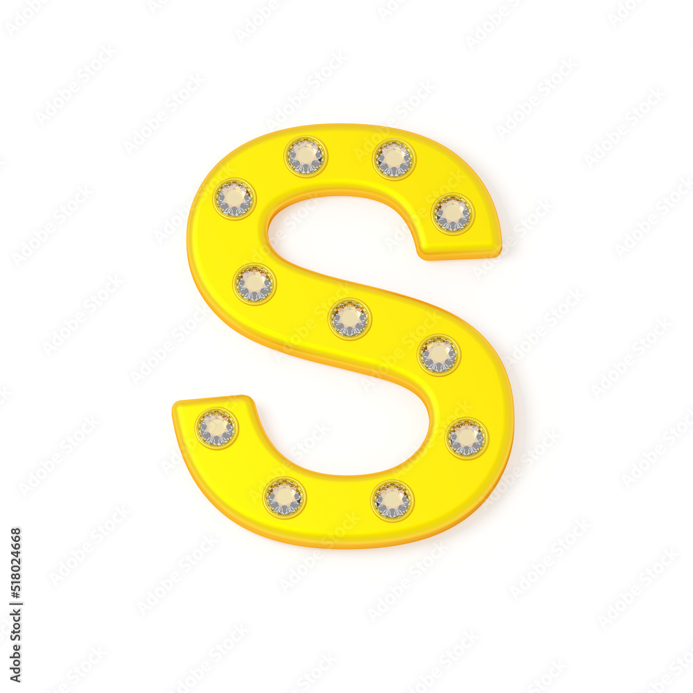 Capital letter S in gold and diamonds. Golden font with diamonds ...