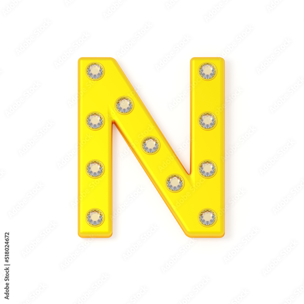 Capital letter N in gold and diamonds. Golden font with diamonds ...